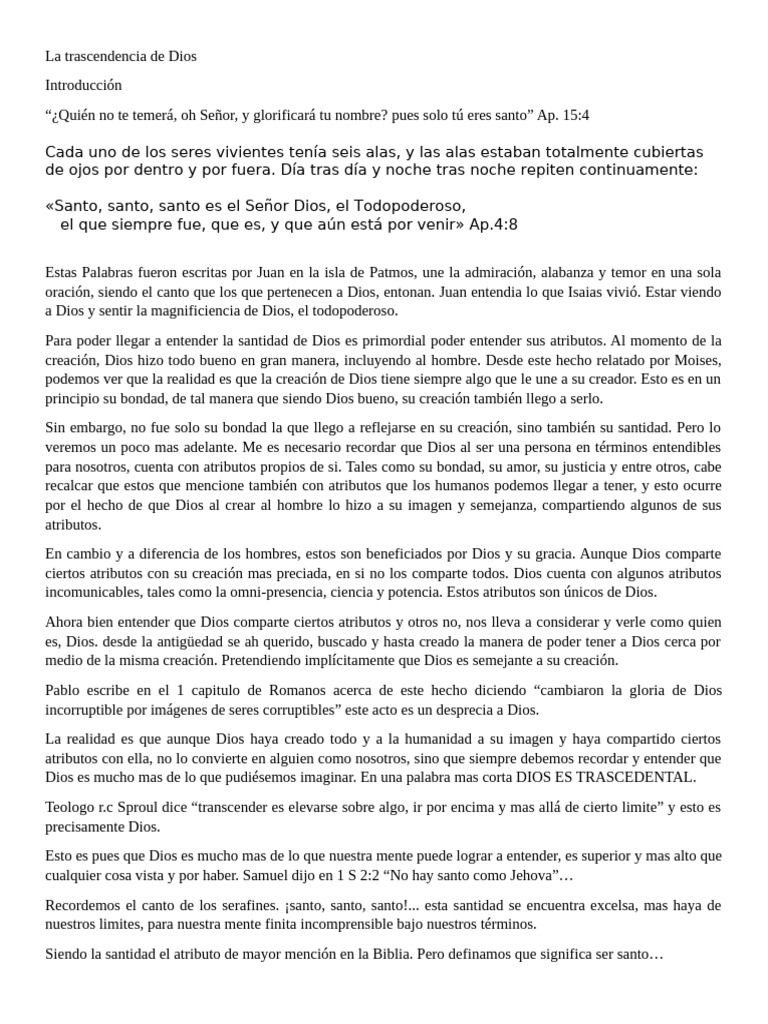 La trascendencia de Dios | PDF | Dios | Santo