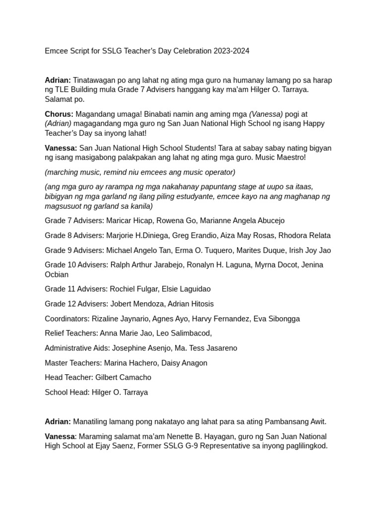 script teacher's day | PDF