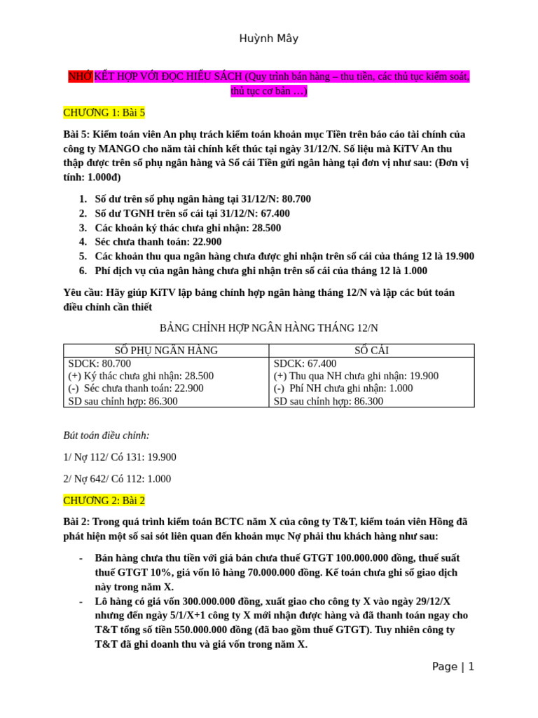 các dạng bt tự luận để ôn thi KTHP | PDF