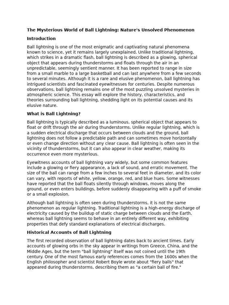 The Mysterious World of Ball Lightning | PDF | Lightning | Plasma (Physics)