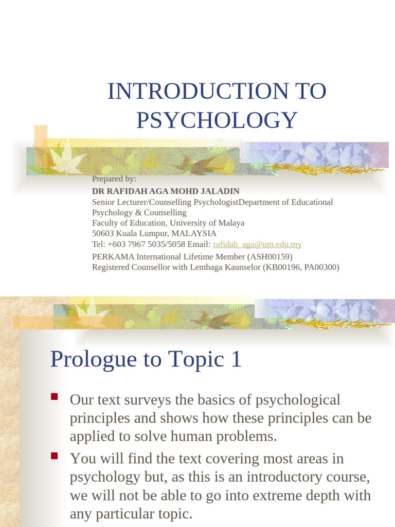 PQI6005 WK1 - Intro To Psychology1 | PDF | Psychology | Psychological Concepts