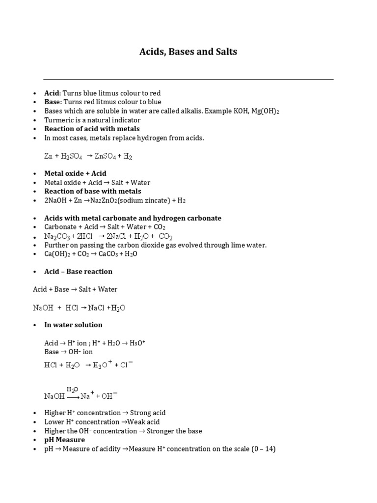 Class - 10 Science Revision Notes Chapter - 2 Acids, Bases and Salts ...