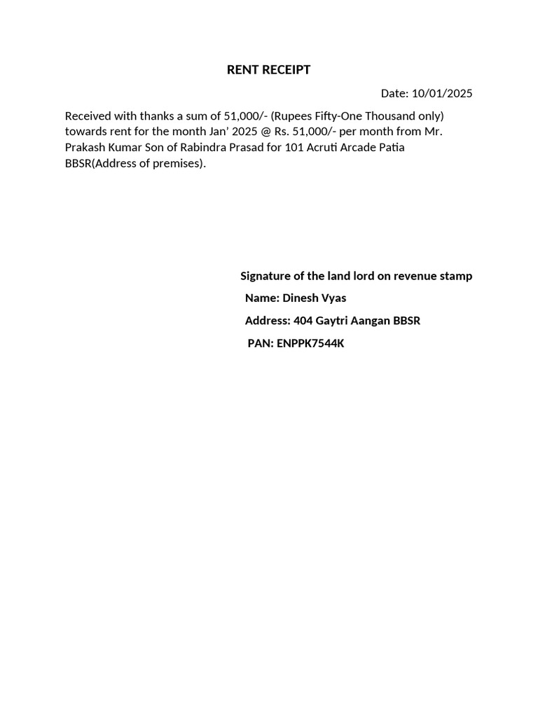 Rent Receipt Jan | PDF