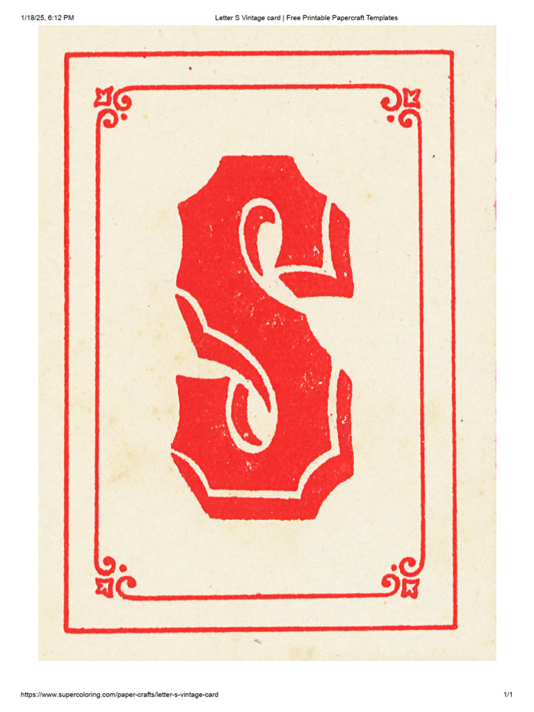 Letter S Vintage Card - Free Printable Papercraft Templates | PDF