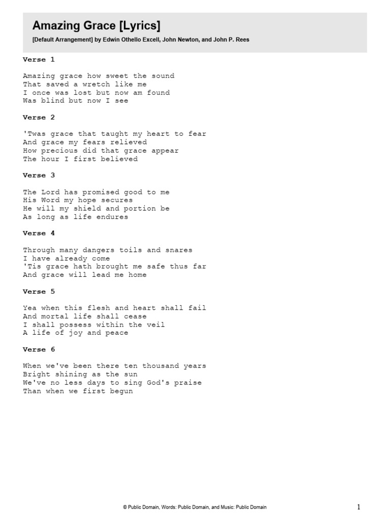 Amazing Grace - Lyrics | PDF