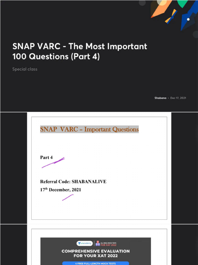 SNAP VARC The Most Important 100 Questions Part 4 With Anno | PDF