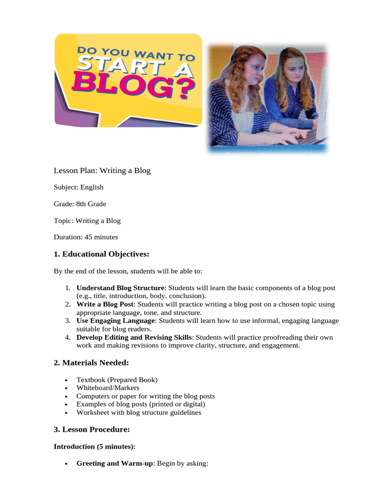 Lesson Plan 8 Blog Tayyor | PDF | Lesson Plan | Blog