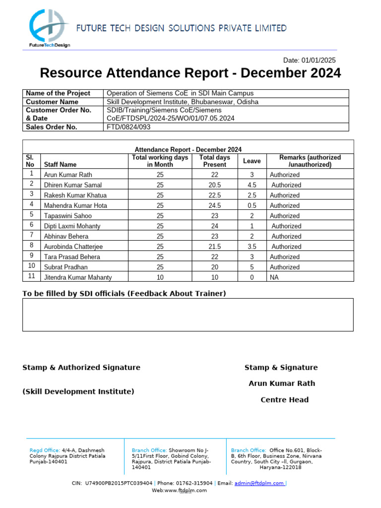 FTD - Attendance Report - Dec2024 | PDF