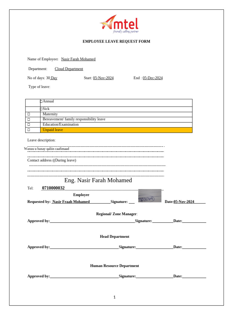Leave Form - Eng - 05-Nov-2024 - 05-Nov-2024 | PDF