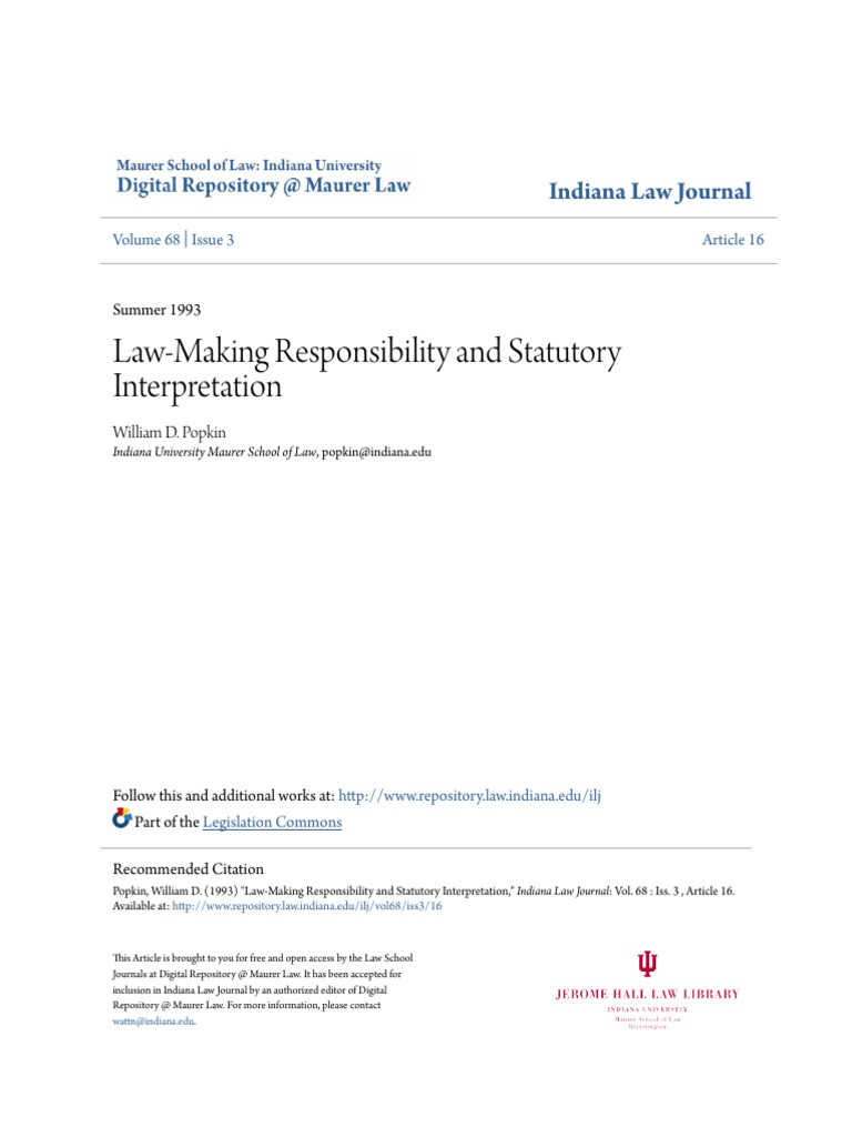 Law-Making Responsibility and Statutory Interpretation | PDF | Statutory Interpretation | Common Law
