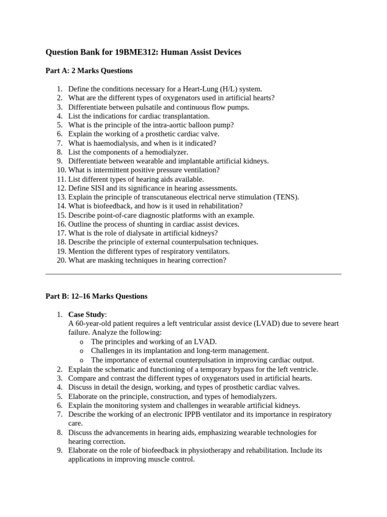 Therapeutic Question Bank For 19BME312 | PDF | Heart | Organ (Anatomy)