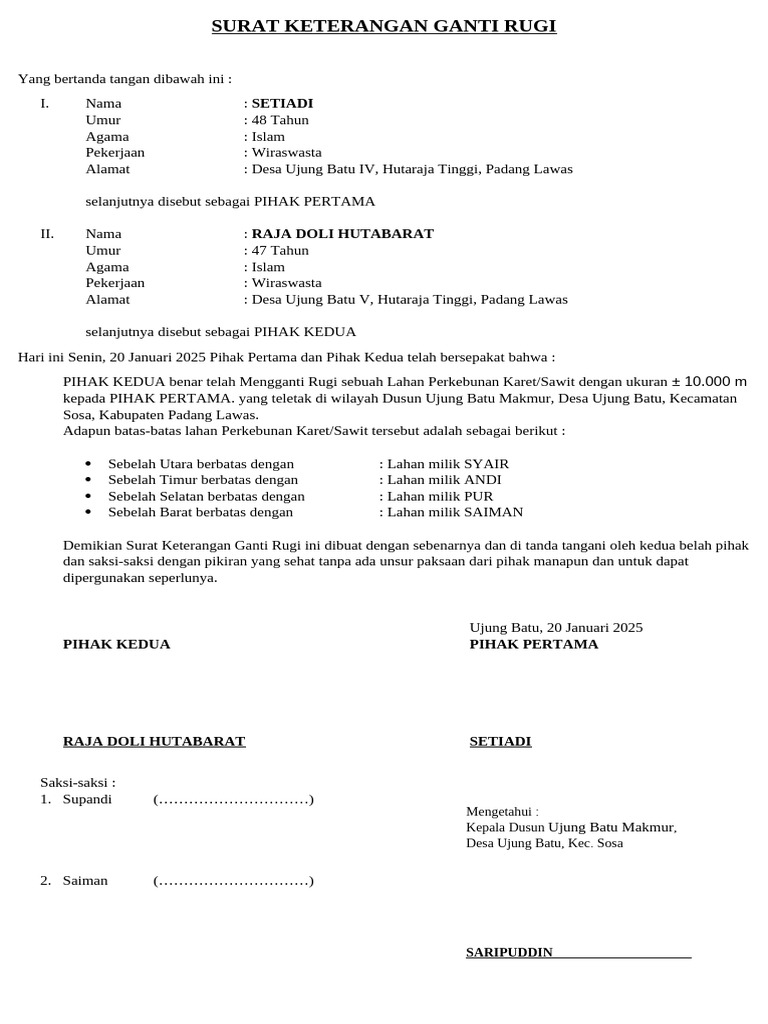 Surat Ganti Rugi | PDF