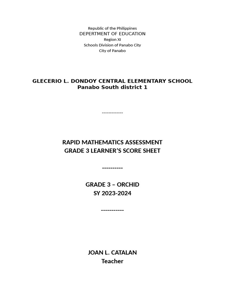 Cover Page Math Assessment | PDF