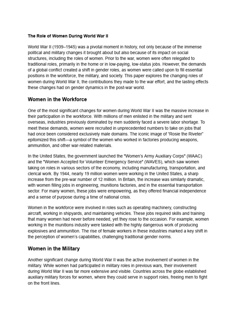 The Role of Women During World War II | PDF | Gender Role | Military