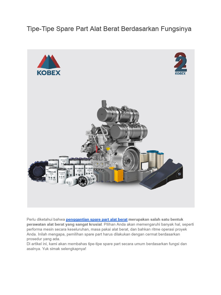 Tipe Spare Part Alat Berat dan Fungsinya | PDF