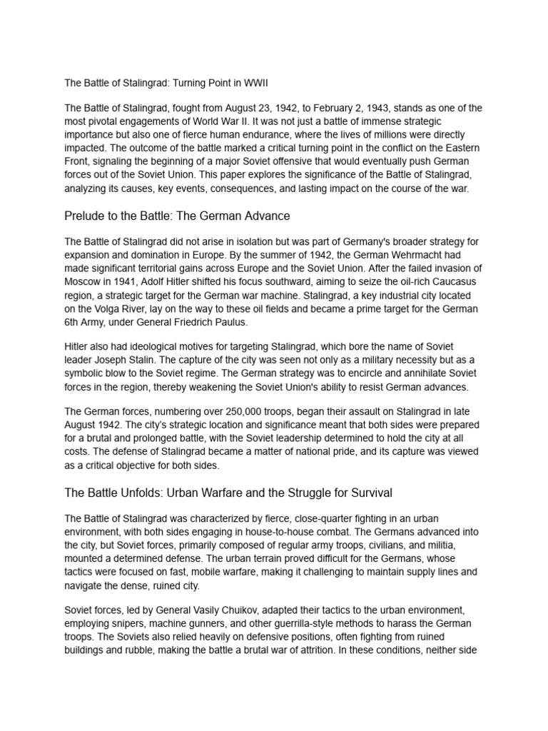 The Battle of Stalingrad - Turning Point in WWII | PDF | Battle Of ...