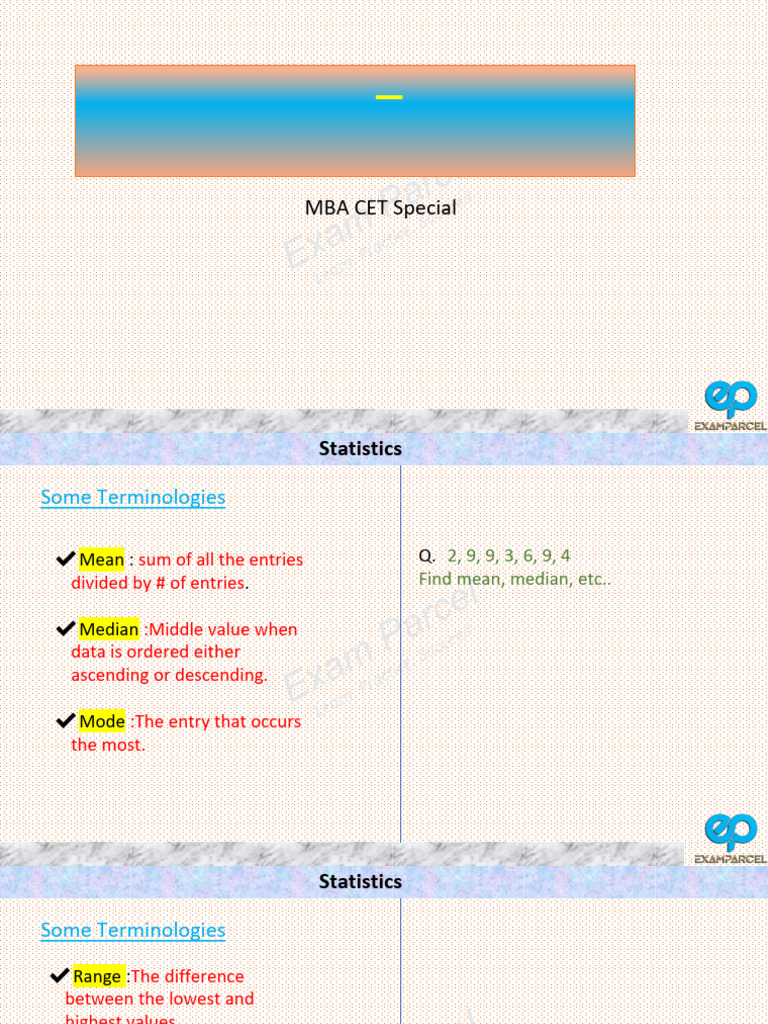 MBA CET Statistics Quick Revision Guide | PDF
