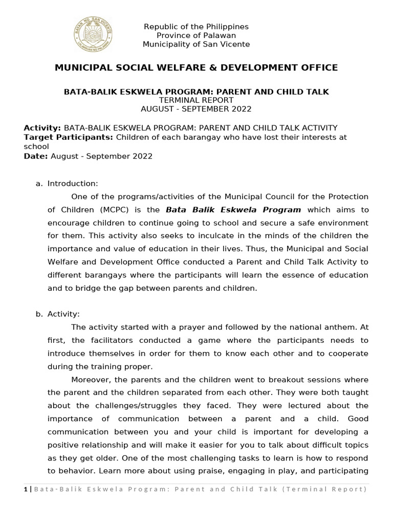 Parent-Child Talk Program Report | PDF | Parenting | Behavior Modification