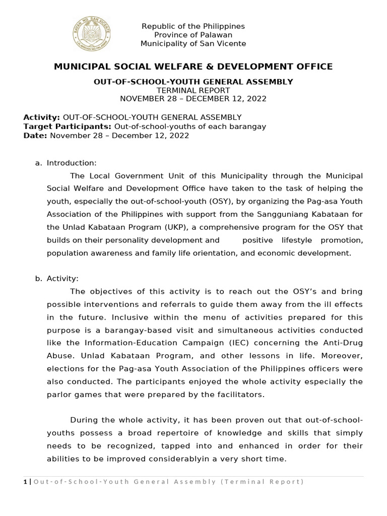 OSY GENERAL ASSEMBLY 2022 TERMINAL REPORT | PDF