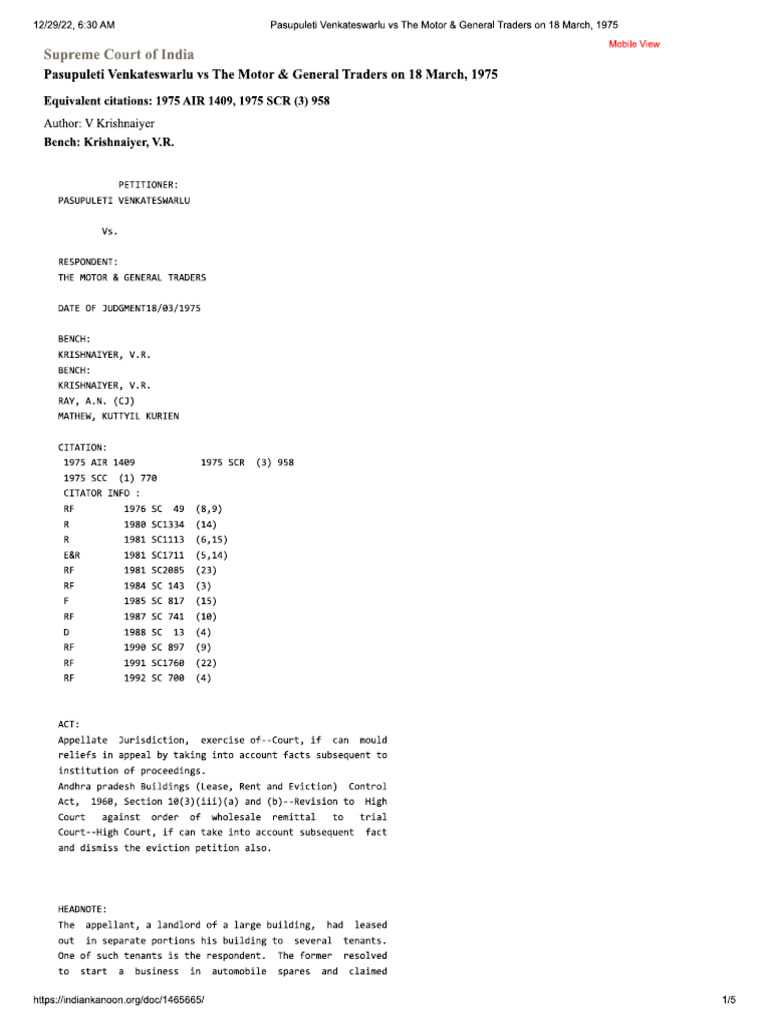 Pasupuleti Venkateswarlu Vs The Motor & General Traders | PDF