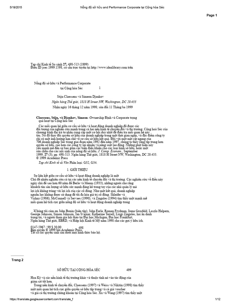 Claesses and Djankov (1999)dich | PDF