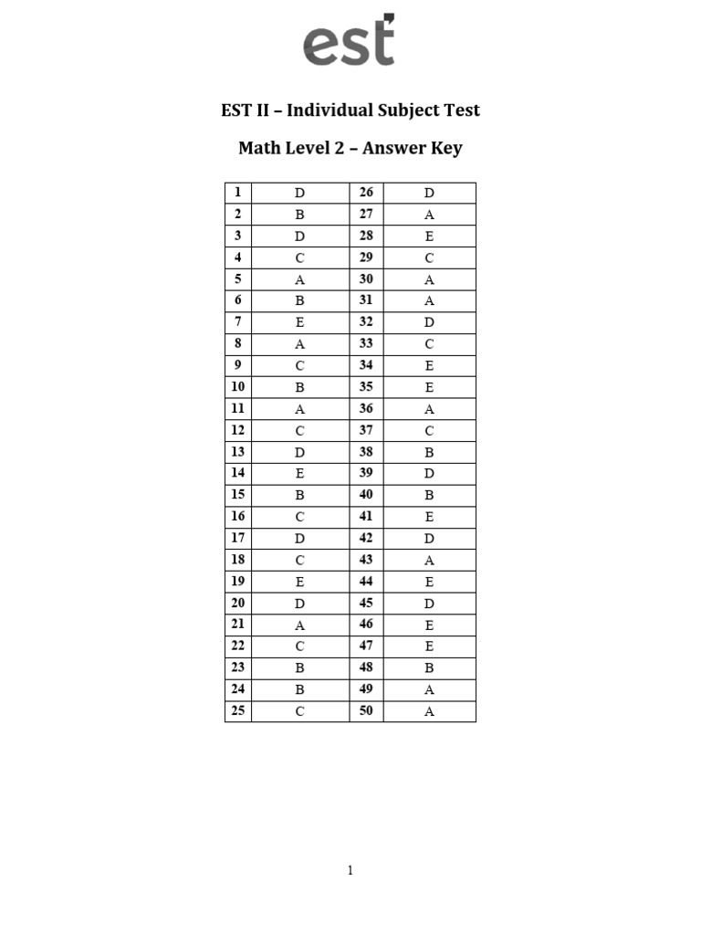 EST II Math Level 2 Answer Key 2023 | PDF