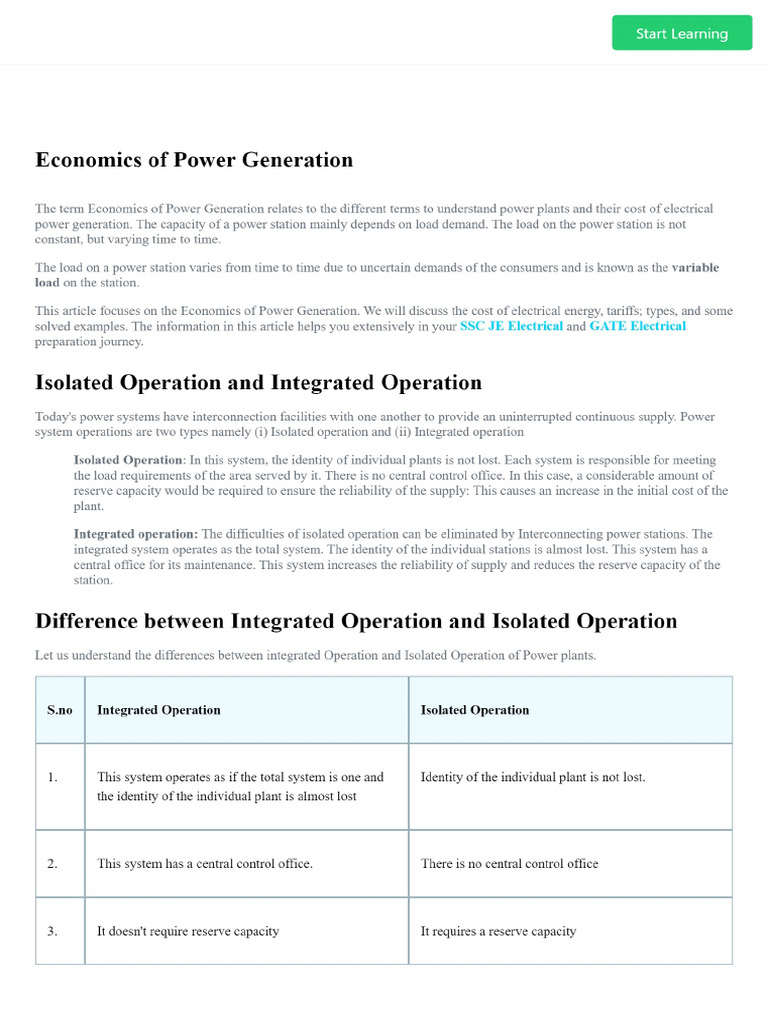 Economics of Power Generation Modes of Operation Cost Tariff. 836c1521 ...