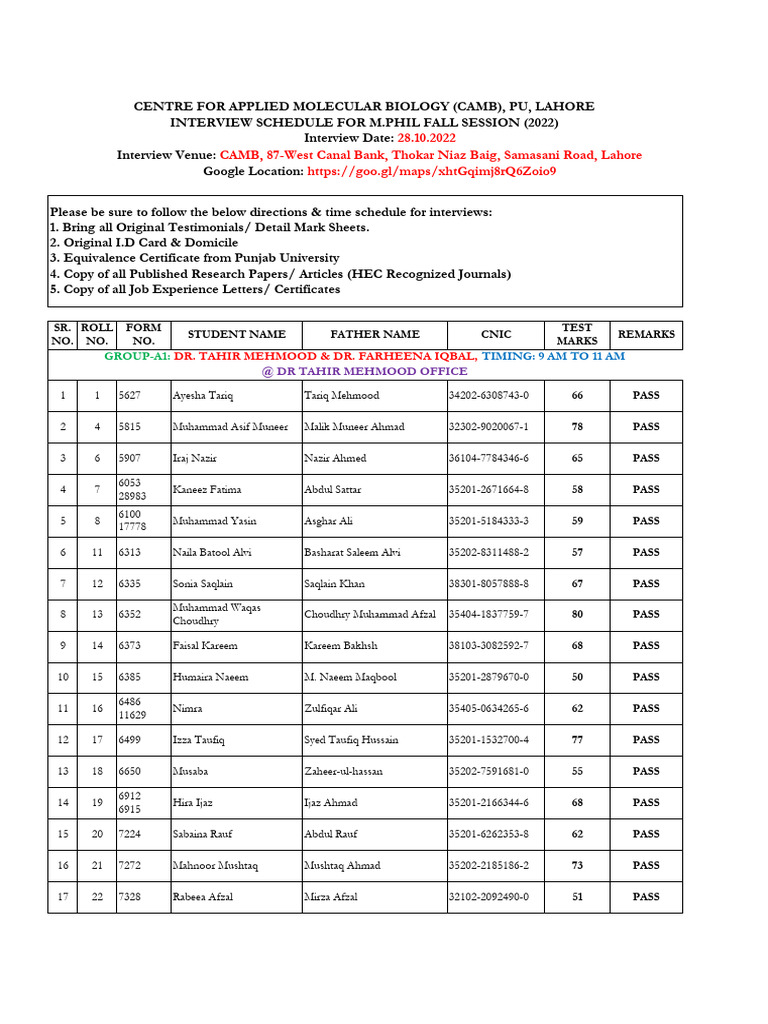 M.Phil Fall Session 2022 Interview Schedule | PDF