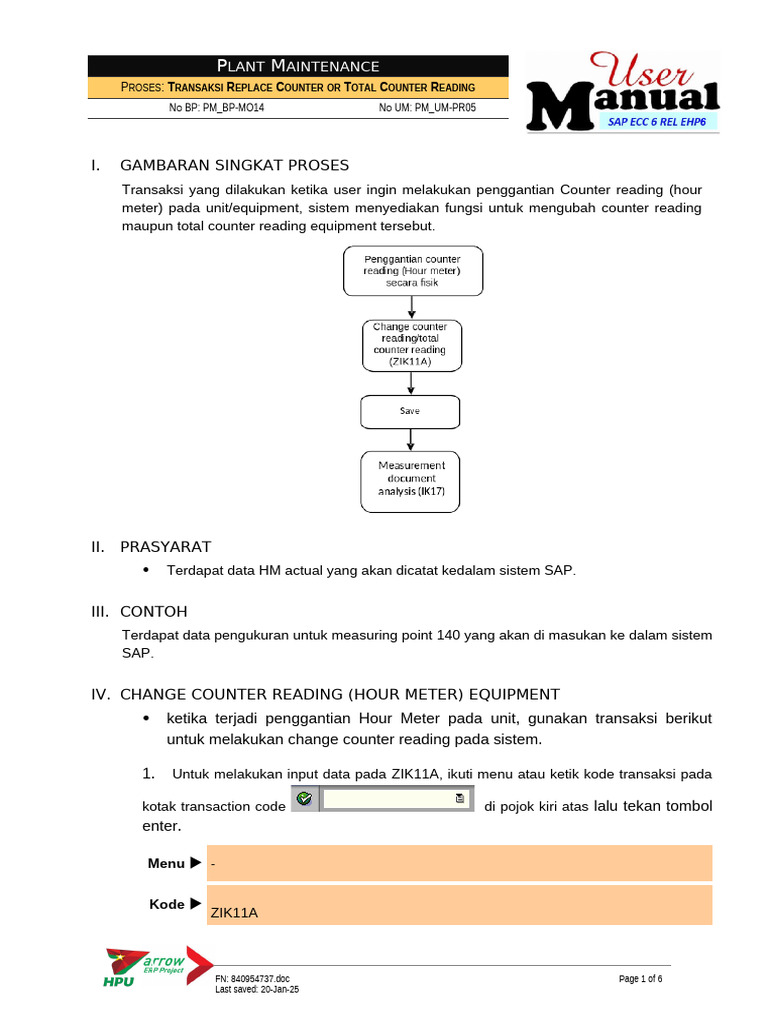 PM - UM-PR05 - Transaksi Replace Counter or Total Counter Reading HM - V1 - 20131119 | PDF