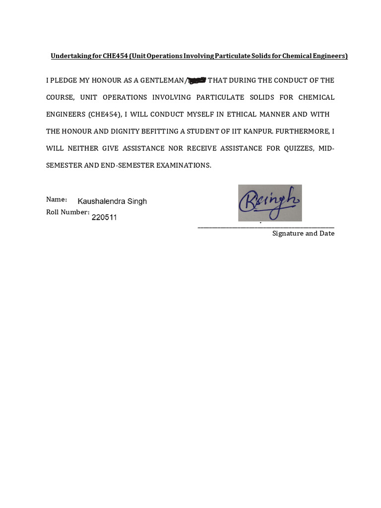 Undertaking For CHE454 (Signed) | PDF