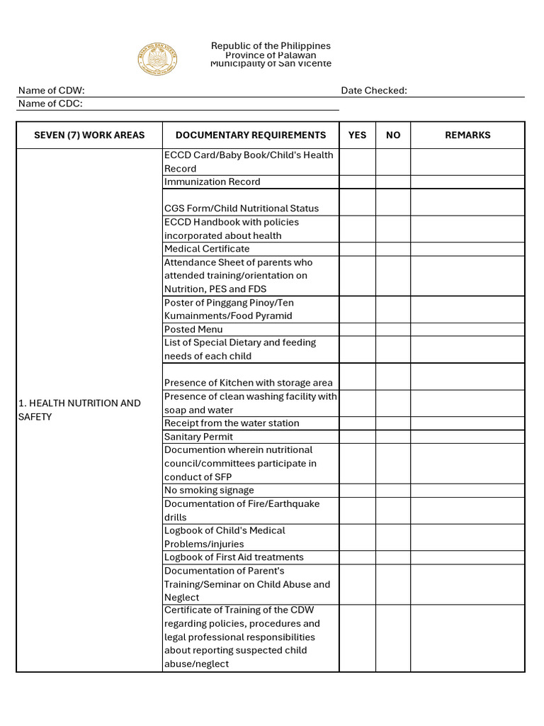 CDC ASSESSMENT CHECKLIST | PDF