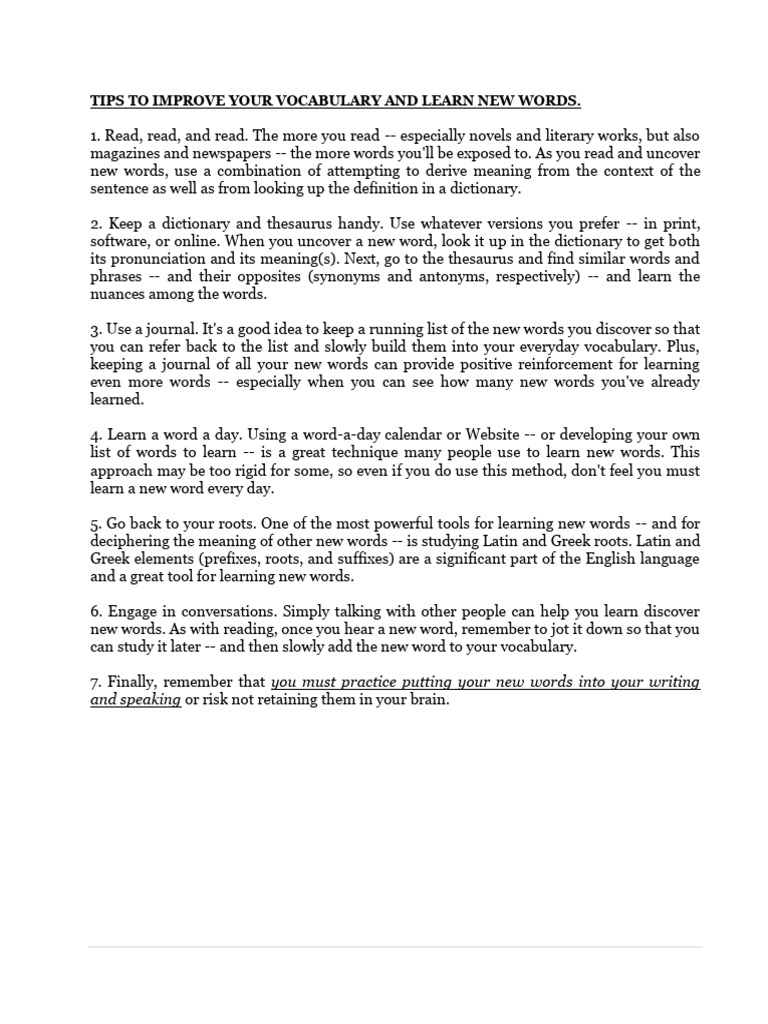 01 Tips to Build Vocabulary | PDF | Vocabulary | Word