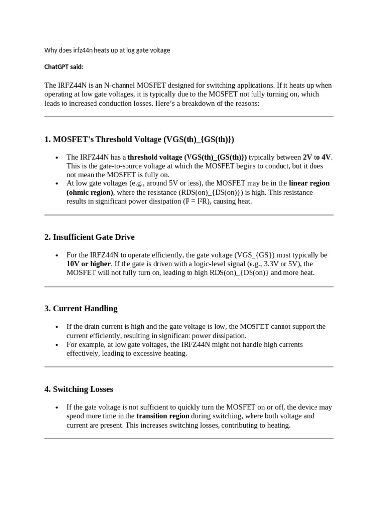 Why Does Irfz44n Heats Up At Log Gate Voltage Pdf Field Effect Transistor Mosfet