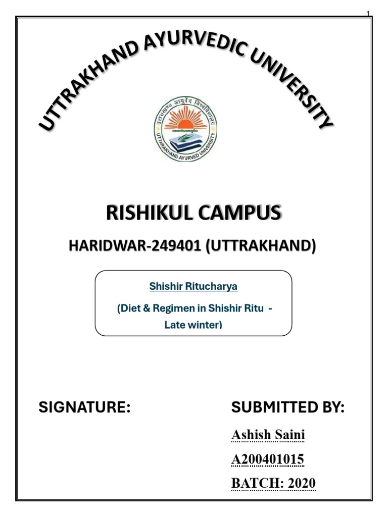 Shishir Ritucharya - Ashish Saini (13) Batch 2020 | PDF | Ayurveda