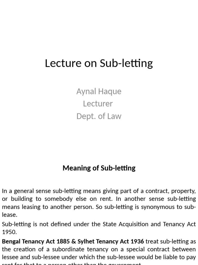 Lecture On Sub-Letting (Land Law) | PDF | Lease | Leasehold Estate