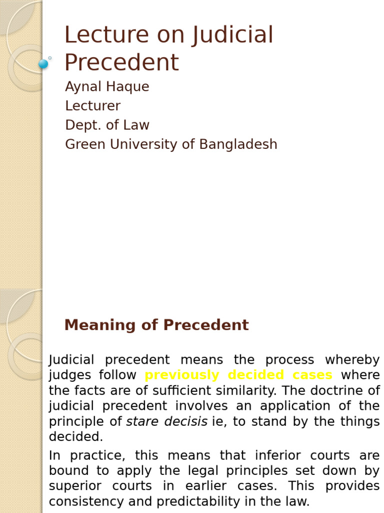 Updated lecture on Precedent | PDF | Precedent | Judgment (Law)