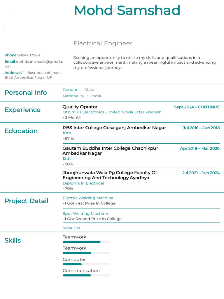 Mohd Samshad: Electrical Engineer Profile | PDF
