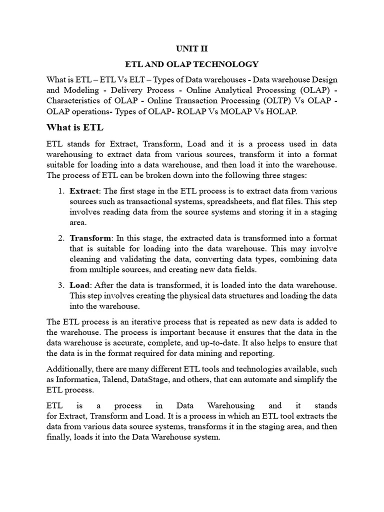 DW Unit II Notes | PDF | Data Warehouse | Data Model