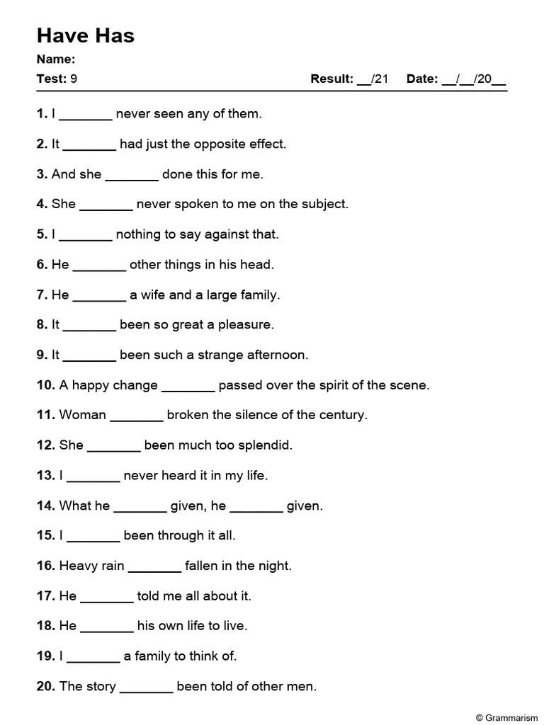 English Grammar Test: Have vs. Has | PDF