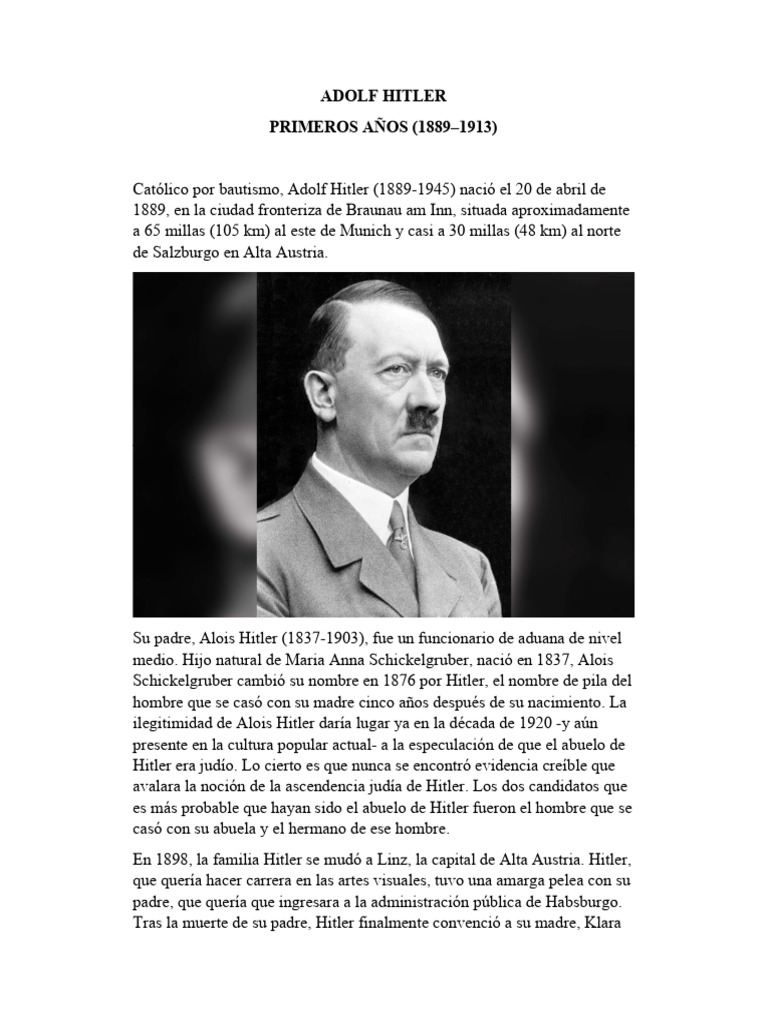 Primeros años de Adolf Hitler (1889-1913) | PDF | Adolf Hitler
