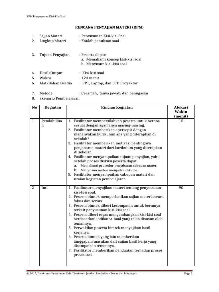 6. RPM Penyusunan Kisi-Kisi Soal | PDF