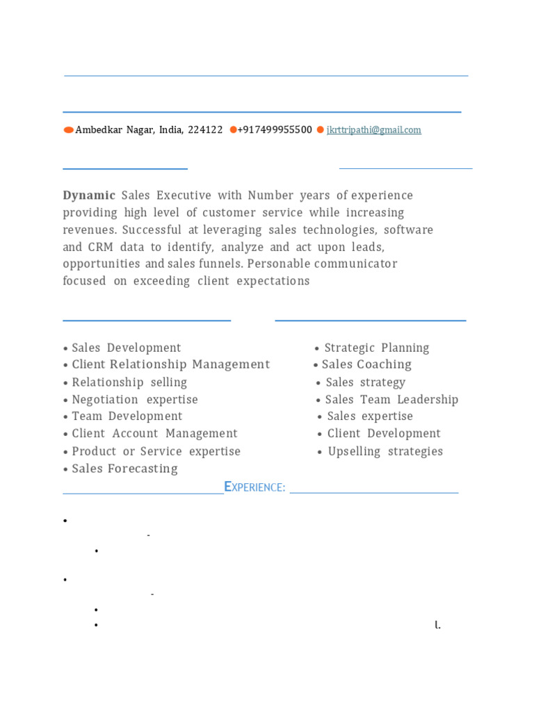 Sales Executive Resume of Jitendra Tripathi | PDF | Business | Economies