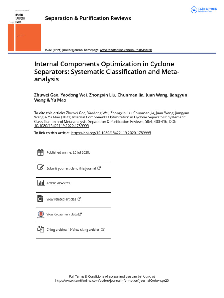 Internal Components Optimization in Cyclone Separators: Systematic Classification and ...