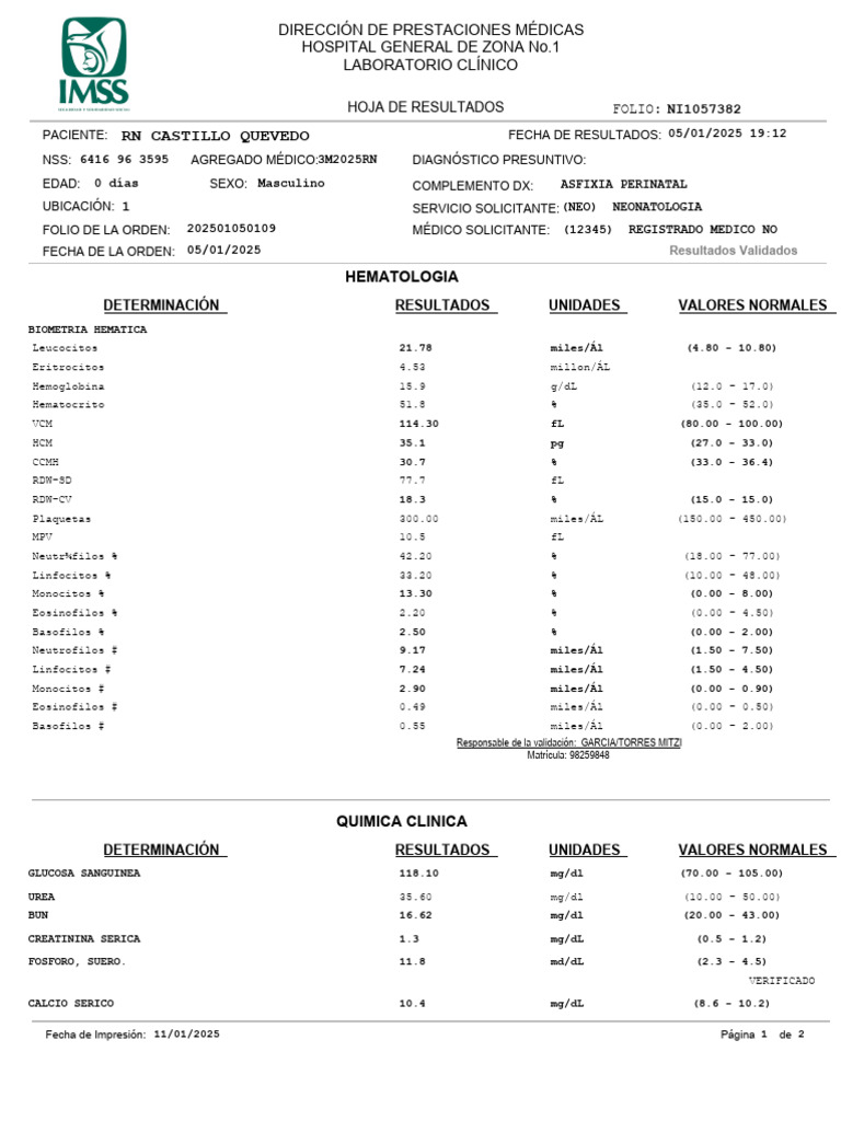 Resultados de Laboratorio Neonatal | PDF | Tejido (biología) | Fluidos ...