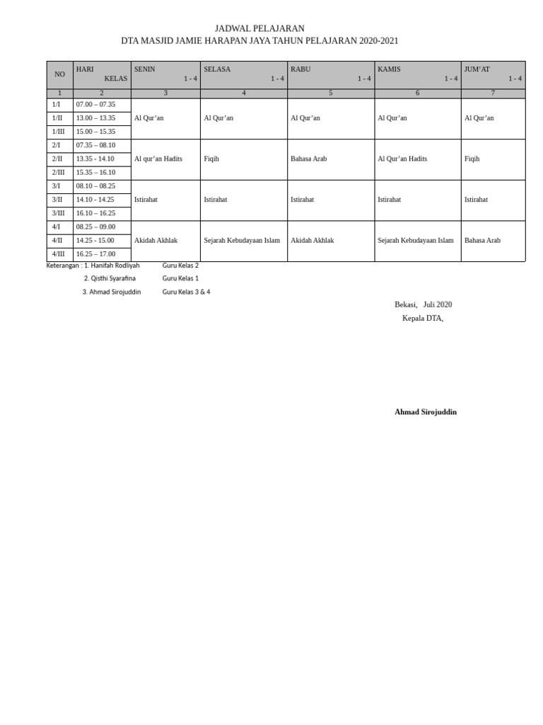Jadwal Mengajar Dta | PDF