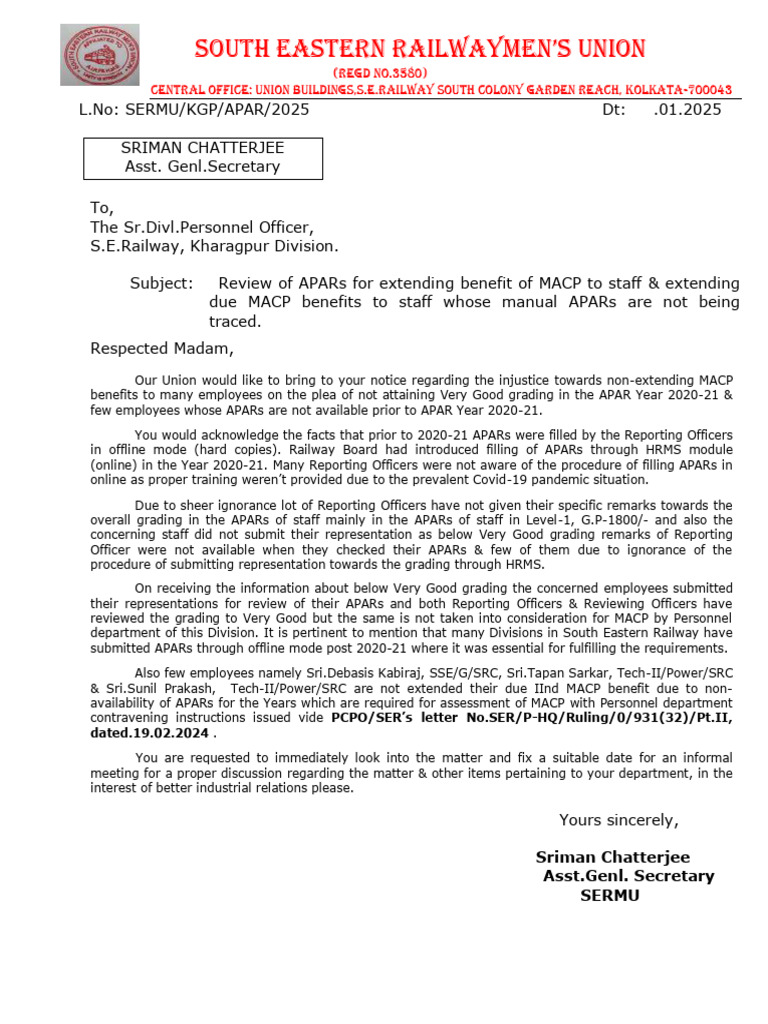 Letter To SR - Dpo Regarding APAR | PDF