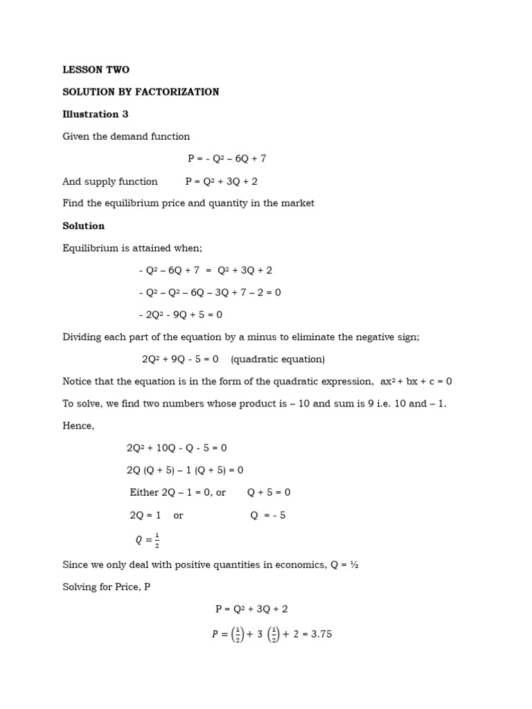 2 - Concept of Equilibrium | PDF | Economic Equilibrium | Quadratic ...
