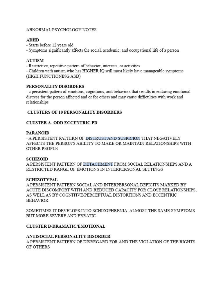 Abnormal Psychology Notes | PDF