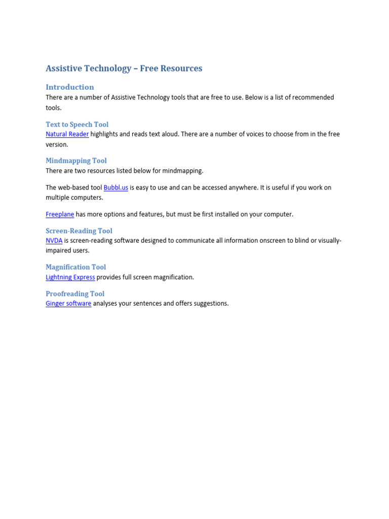 Free Assistive Technology Resources | PDF