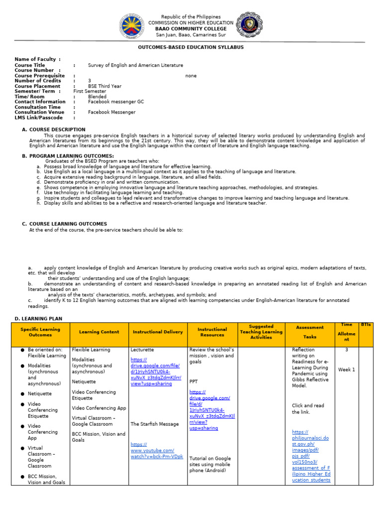 Survey of English and American Literature Syllabus (1) | PDF | Poetry ...